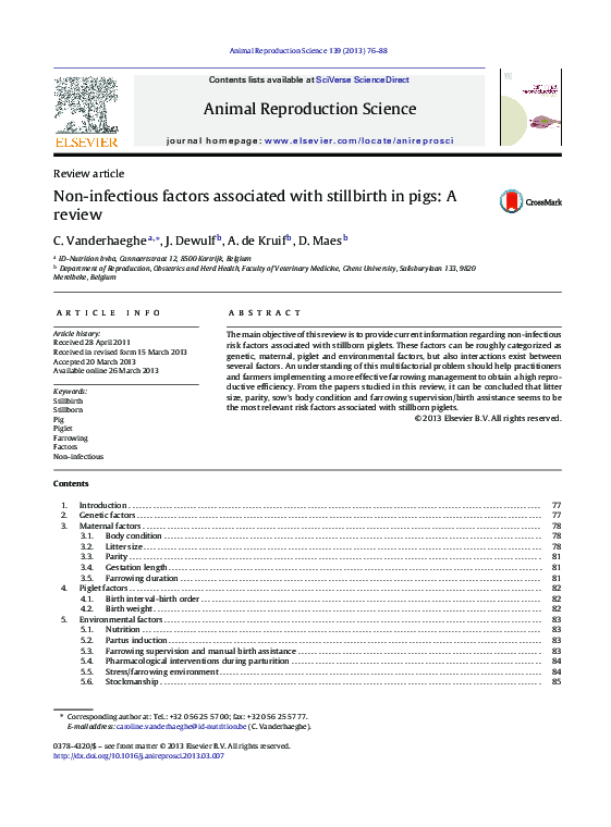 (PDF) Non-infectious factors associated with stillbirth in pigs: A review