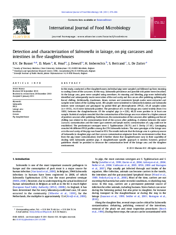 (PDF) Detection and characterization of Salmonella in lairage, on pig ...