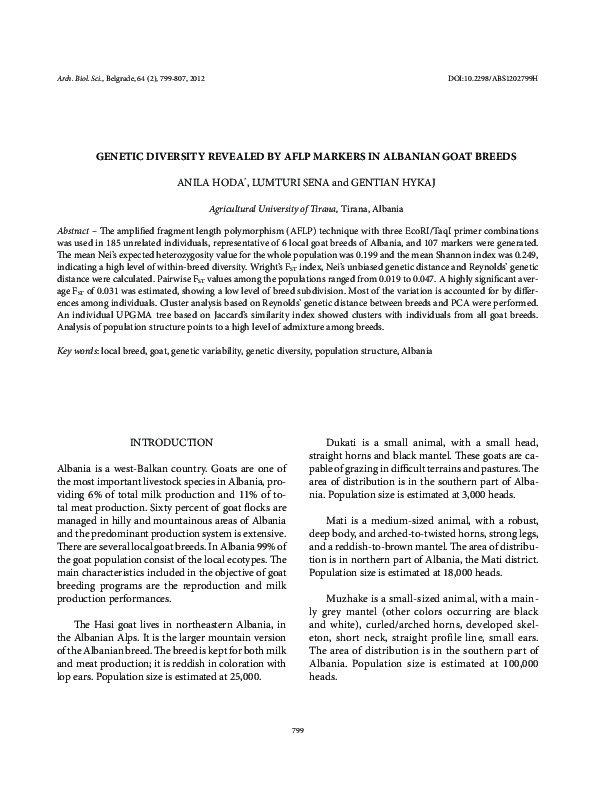 (PDF) Genetic diversity revealed by AFLP markers in Albanian goat breeds