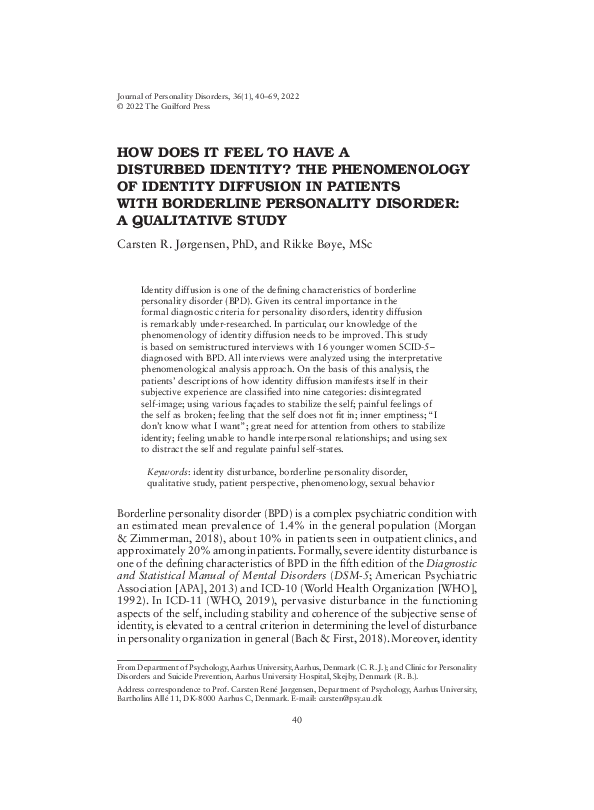 (PDF) How Does It Feel to Have a Disturbed Identity? The Phenomenology ...