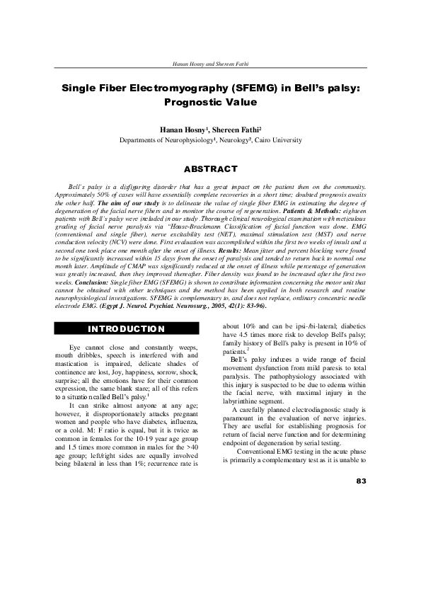 (PDF) Single Fiber Electromyography ( SFEMG ) in Bell ’ s palsy ...