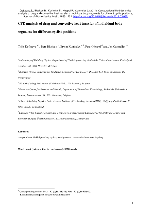 Pdf Computational Fluid Dynamics Analysis Of Drag And Convective Heat