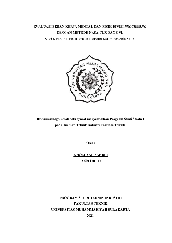 (PDF) Evaluasi Beban Kerja Mental Dan Fisik Divisi Processing Dengan ...