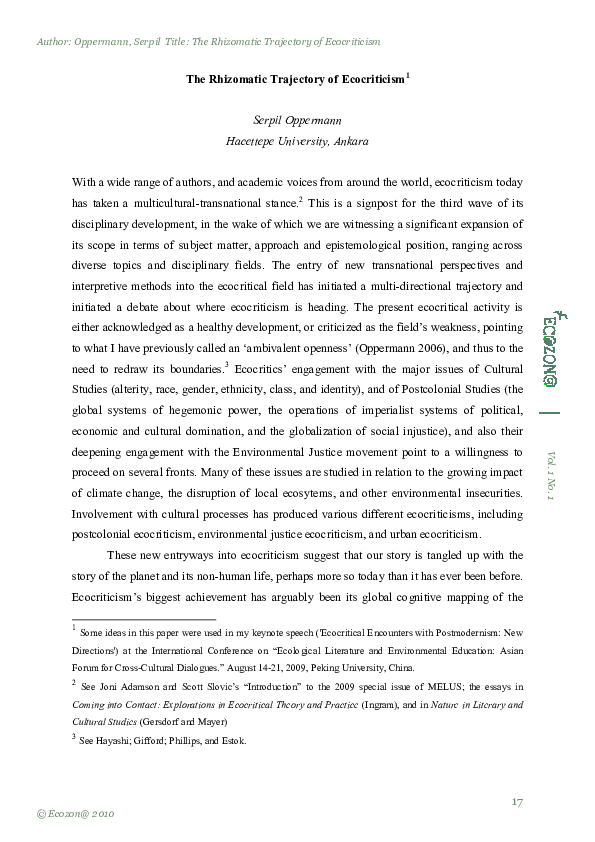 (PDF) The Rhizomatic Trajectory of Ecocriticism | Serpil Oppermann ...
