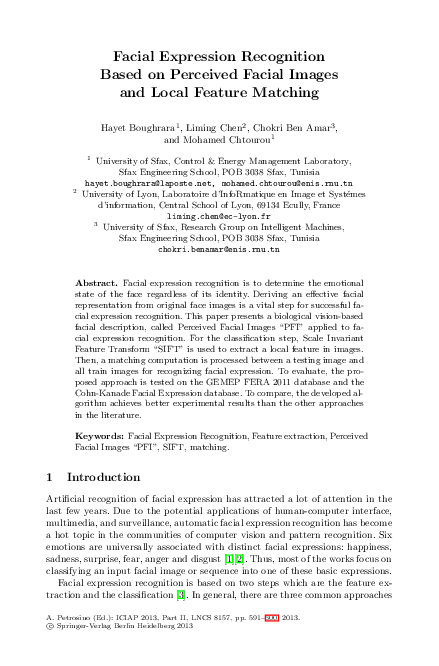 (PDF) Facial Expression Recognition Based on Perceived Facial Images and Local Feature Matching