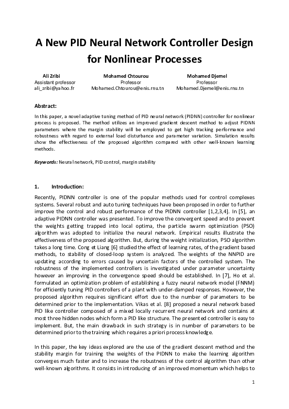 Pdf A New Pid Neural Network Controller Design For Nonlinear Processes