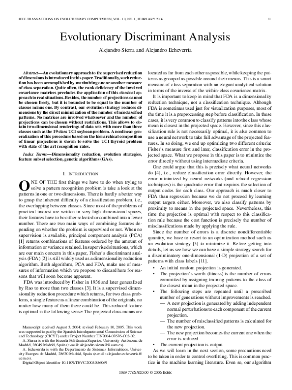 (PDF) Evolutionary discriminant analysis