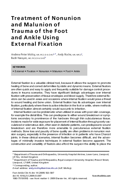 (PDF) Treatment of Nonunion and Malunion of Trauma of the Foot and ...