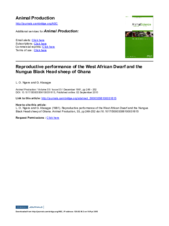(PDF) Reproductive performance of the West African Dwarf and the Nungua ...