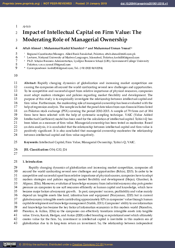 (PDF) Impact of Intellectual Capital on Firm Value: The Moderating Role of Managerial Ownership
