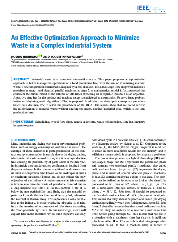 (PDF) An Effective Optimization Approach to Minimize Waste in a Complex ...