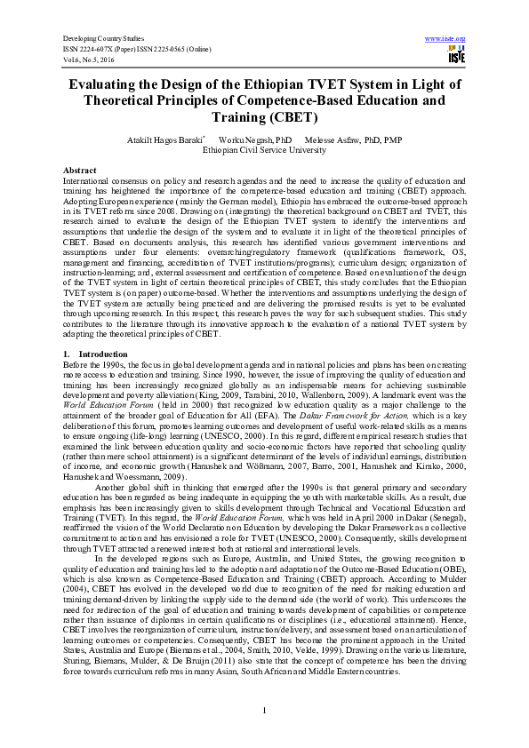 (PDF) Evaluating the Design of the Ethiopian TVET System in Light of ...
