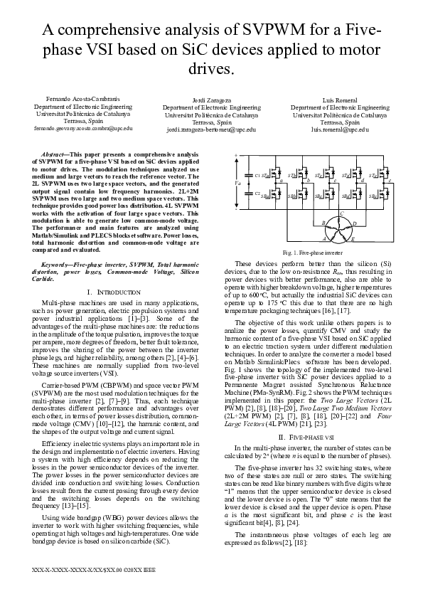Pdf A Comprehensive Analysis Of Svpwm For A Five Phase Vsi Based On Sic Devices Applied To