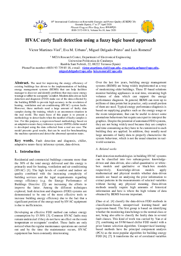 (PDF) HVAC early fault detection using a fuzzy logic based approach