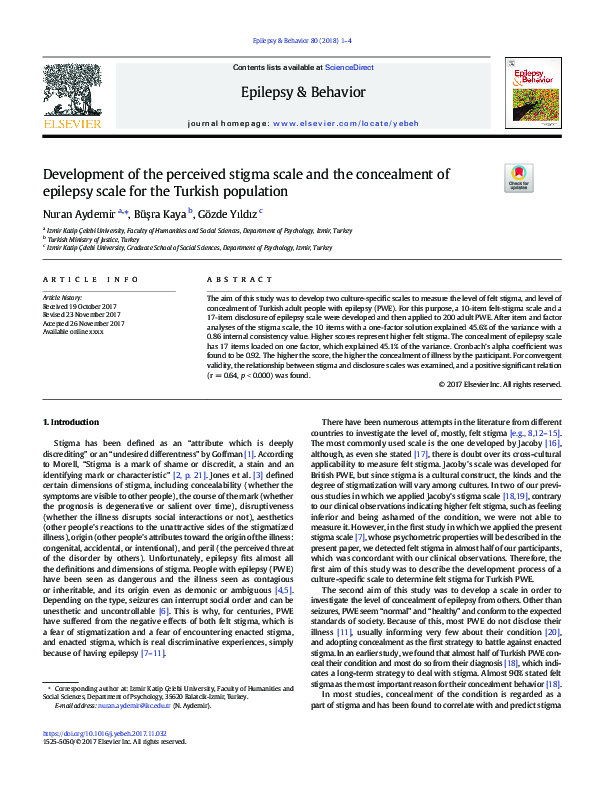 (PDF) Development of the perceived stigma scale and the concealment of ...