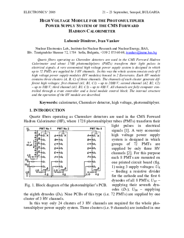 (PDF) High Voltage Module for the Photomultiplier Power Supply System ...