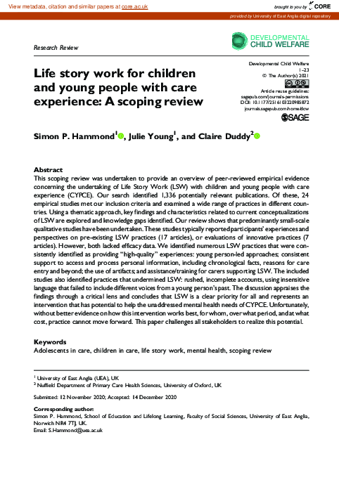 (PDF) Life story work for children and young people with care ...
