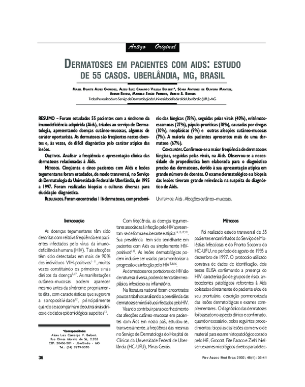 (PDF) Dermatoses em pacientes com AIDS: estudo de 55 casos. Uberlândia ...