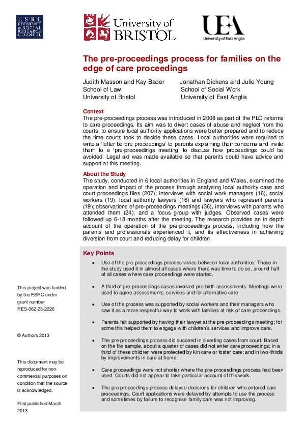 (PDF) The Pre-Proceedings Process for Families on the Edge of Care ...