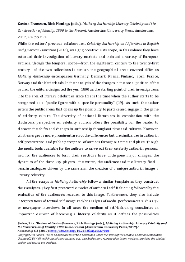 (PDF) Review of Idolizing Authorship