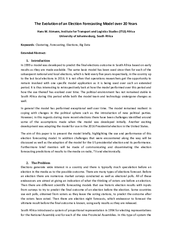 (PDF) The Evolution of an Election Forecasting Model over 20 Years