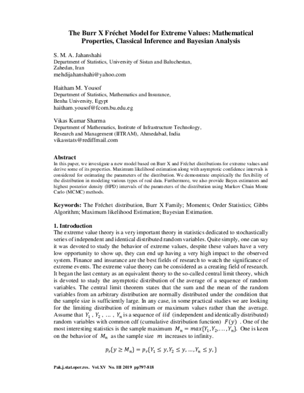 (PDF) Burr X Fréchet Model for Extreme Values: A Bayesian Approach