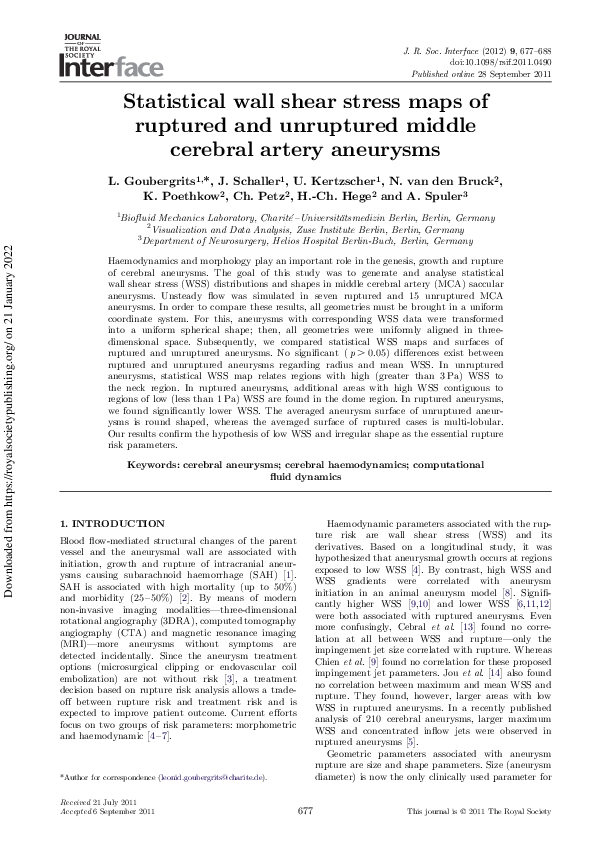 (PDF) Statistical wall shear stress maps of ruptured and unruptured ...