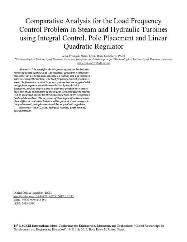 (PDF) Comparative Analysis for the Load Frequency Control Problem in Steam and Hydraulic ...