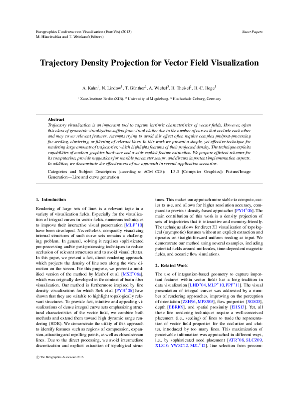 Pdf Trajectory Density Projection For Vector Field Visualization Hans Christian Hege