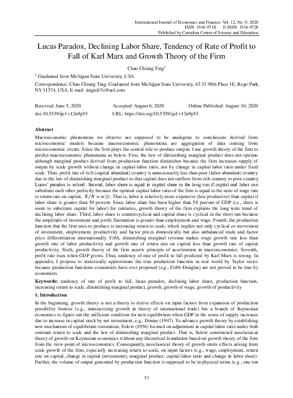 (PDF) Lucas Paradox, Declining Labor Share, Tendency of Rate of Profit ...