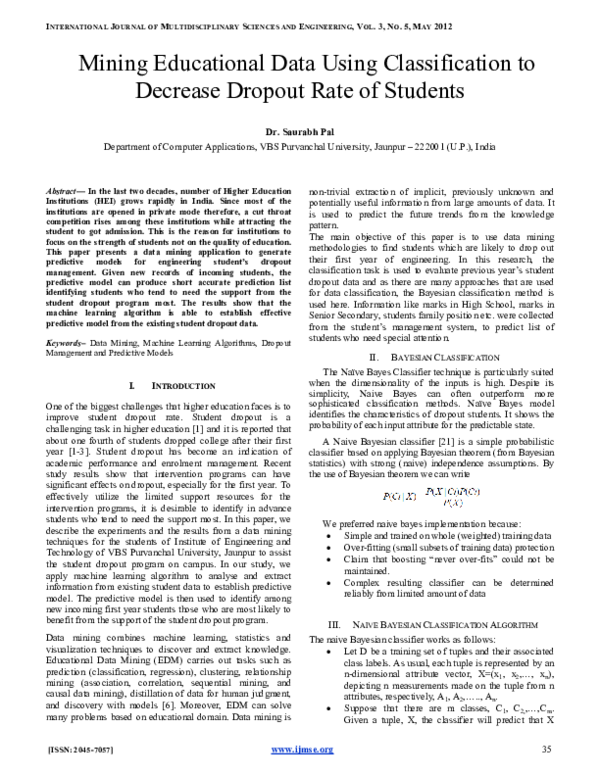 (PDF) Mining Educational Data Using Classification to Decrease ... (PDF) Mining Educational Data Using Classification to Decrease ...