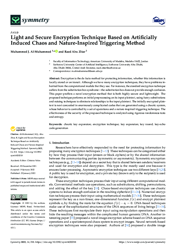 Pdf Light And Secure Encryption Technique Based On Artificially Induced Chaos And Nature