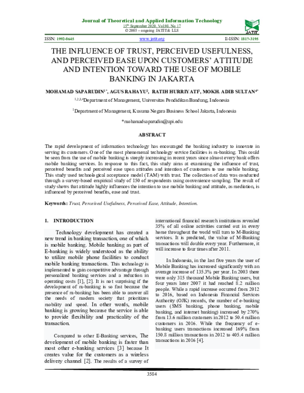 (PDF) The Influence of Trust, Perceived Usefulness, and Perceived Ease Upon Customers’ Attitude ...