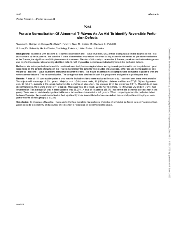 Pdf P284pseudo Normalization Of Abnormal T Waves As An Aid To Identify Reversible Perfusion