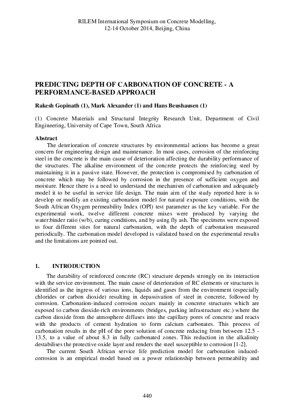 (PDF) Predicting Depth of Carbonation of Concrete-A Performance-Based Approach
