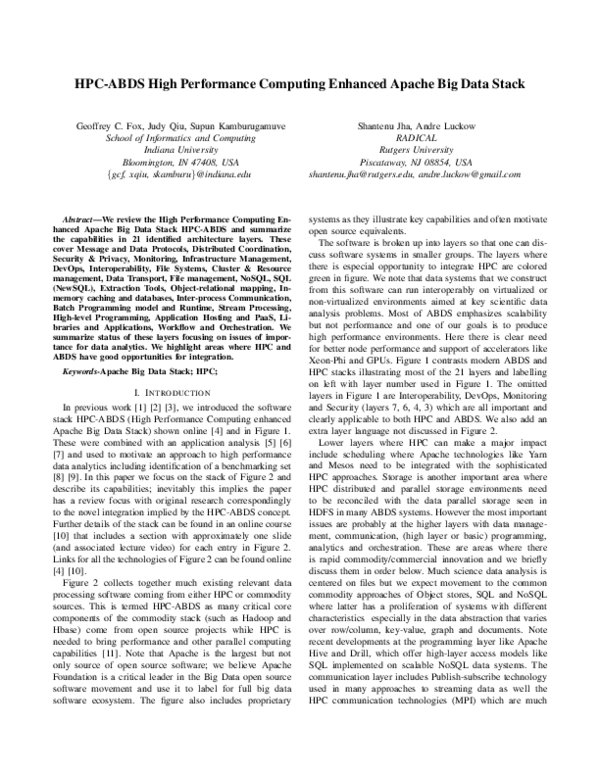 (PDF) HPC-ABDS High Performance Computing Enhanced Apache Big Data Stack