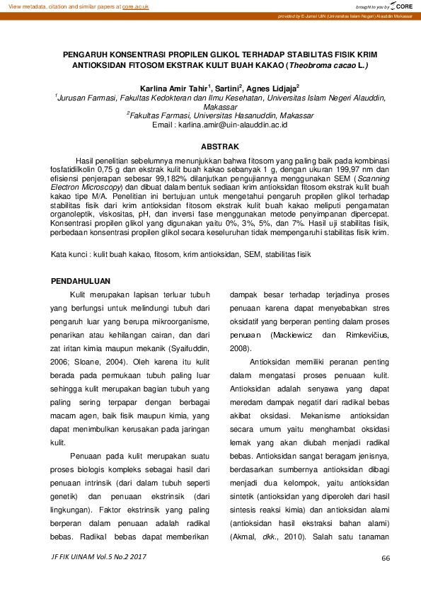 (PDF) PENGARUH KONSENTRASI PROPILEN GLIKOL TERHADAP STABILITAS FISIK KRIM ANTIOKSIDAN FITOSOM ...
