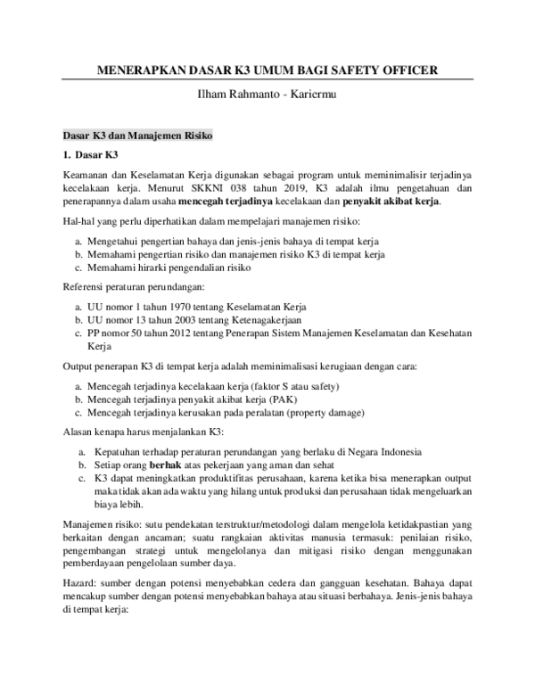 (PDF) Menerapkan Dasar K3 Umum Bagi Safety Officer
