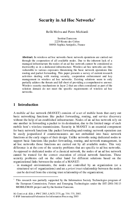 (PDF) Security in Ad Hoc Networks