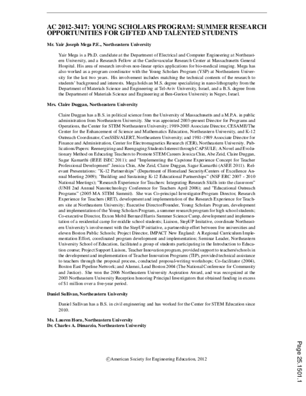 (PDF) Young Scholars Program: Summer Research Opportunities for Gifted ...