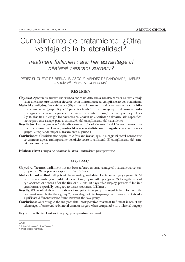 (PDF) Cumplimiento del tratamiento: ¿otra ventaja de la bilateralidad?