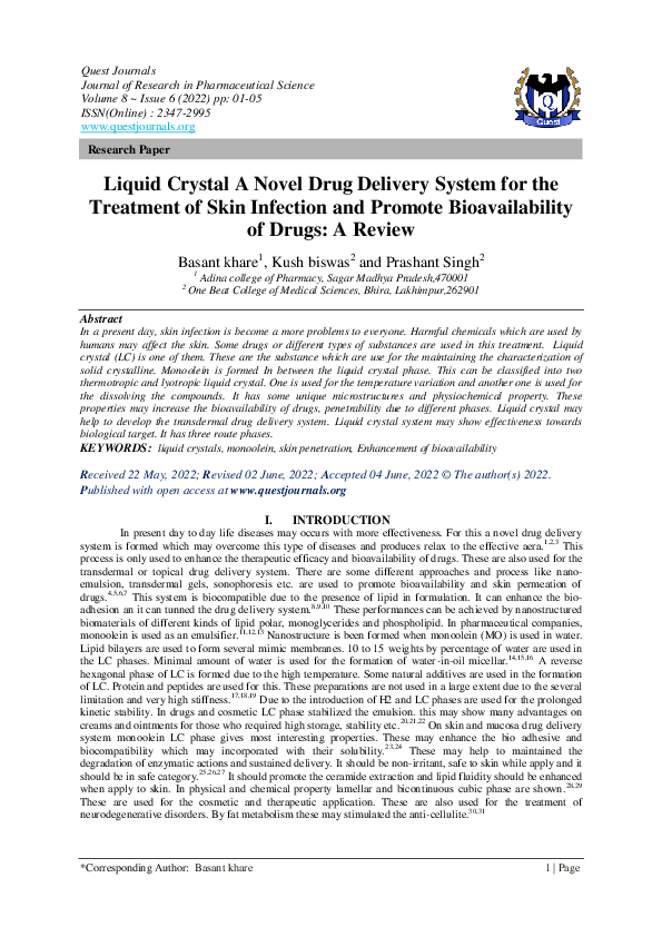 (PDF) Liquid Crystal A Novel Drug Delivery System for the Treatment of ...