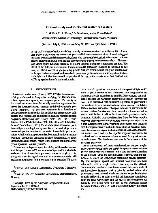 (PDF) Optimal analysis of incoherent scatter radar data