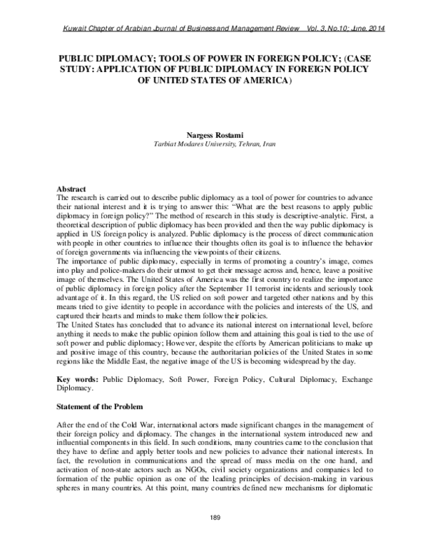 (PDF) Public Diplomacy : Tools of Power in Foreign Policy : Case Study ...