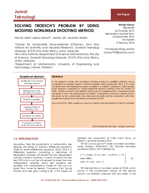 Pdf Solving Troeschs Problem By Using Modified Nonlinear Shooting Method Mustafa Habib 4108