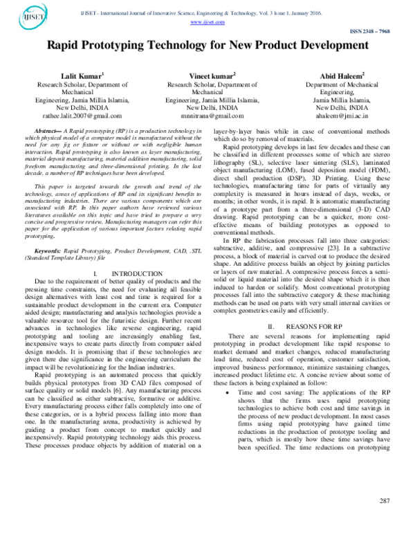 (PDF) Rapid Prototyping Technology for New Product Development