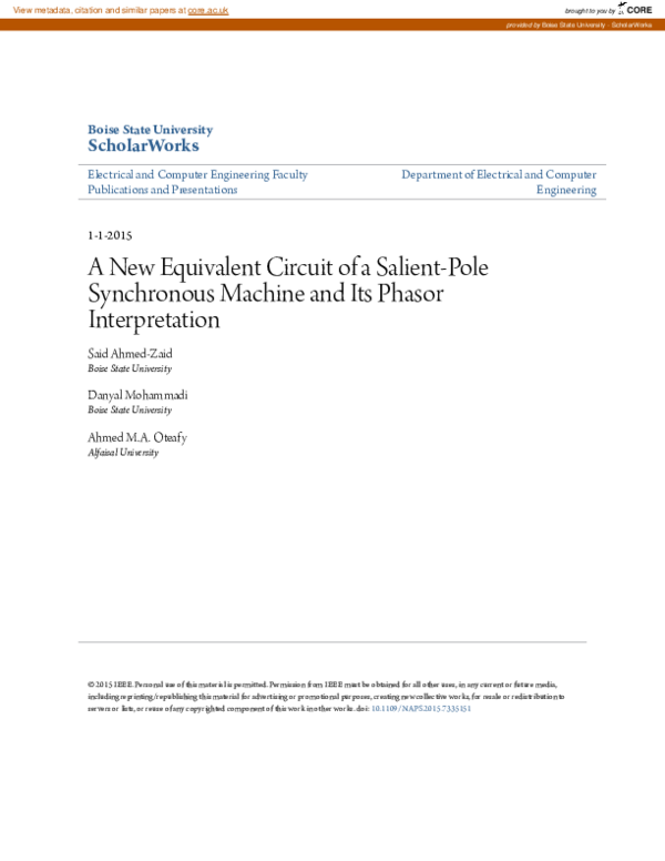 (PDF) A new equivalent circuit of a salient-pole synchronous machine and its phasor interpretation