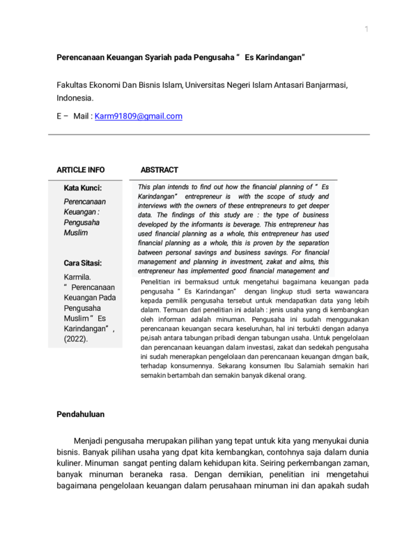 (PDF) Mini Riset Perencanaan Keuangan Syariah pada Pengusaha | Karmila Mila - Academia.edu
