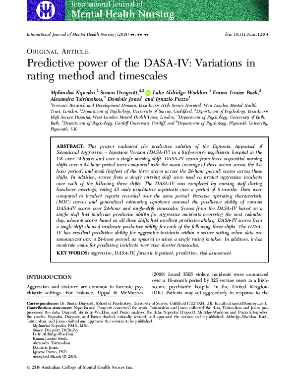 (PDF) Predictive power of the DASA-IV: Variations in rating method and ...