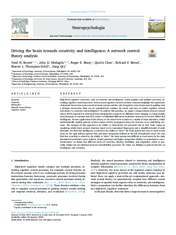 (PDF) Driving the brain towards creativity and intelligence: A network ...